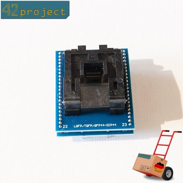 IC-Sockel Programmier-Adapter SMD TQFP44 QFP44 LQFP44 0,8mm auf DIP44 2,54mm Pin | 42project.net