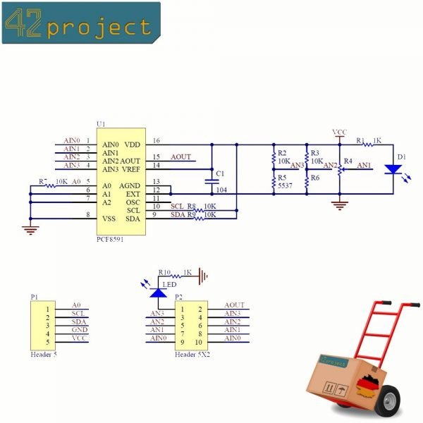 4-Kanal ADC / DAC I2C 8-Bit PCF8591 Analog Digital Wandler Converter ...