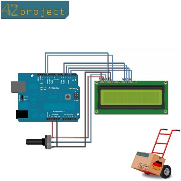 LCD Display HD44780 1602 Zeichen 16×2 Modul Blau für Arduino, Pi, AVR, STM32 | 42project.net