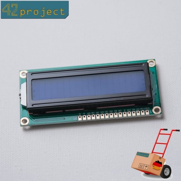 LCD Display HD44780 1602 Zeichen 16×2 Modul Blau für Arduino, Pi, AVR, STM32 | 42project.net