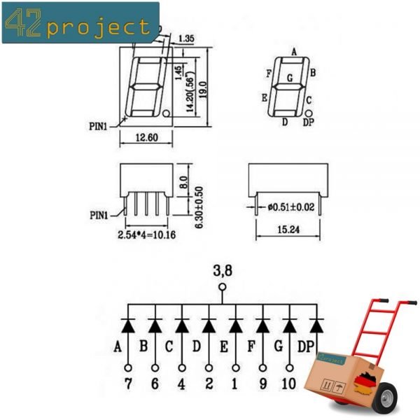 7-Segment Display Anzeige rot 0.56″ mit Sieben LEDs + Punkt gem ...