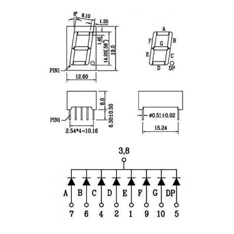 7-Segment Display Anzeige rot 0.56″ mit Sieben LEDs + Punkt gem ...