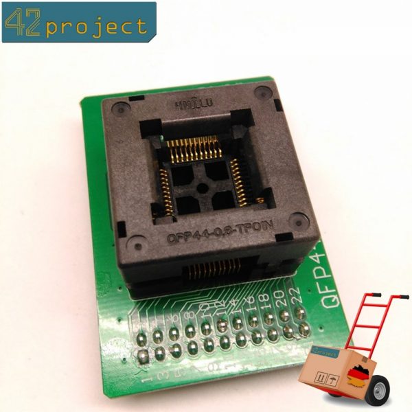 IC-Sockel Programmier-Adapter SMD TQFP44 QFP44 LQFP44 0,8mm auf DIP44 2,54mm Pin | 42project.net