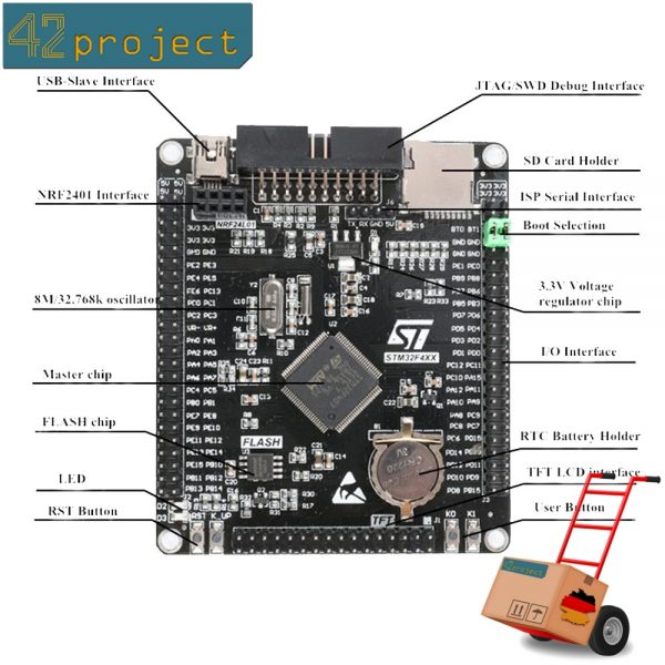 STM32F407VET6 Board mit ST ARM 32-bit Cortex M4 3,3V STM32F4 168MHz 512kB Flash | 42project.net